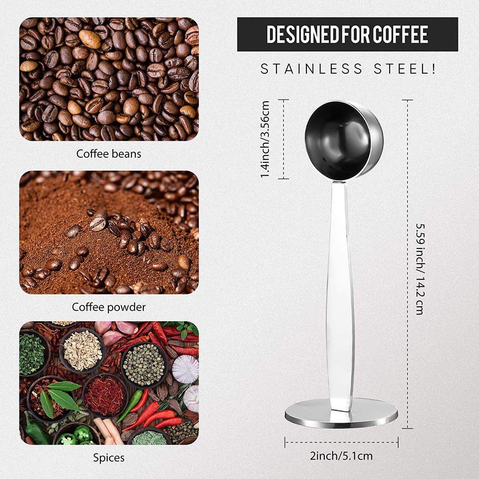 2-in-1 Coffee Scoops, 304 Stainless Steel Tablespoon Measure Spoon ...